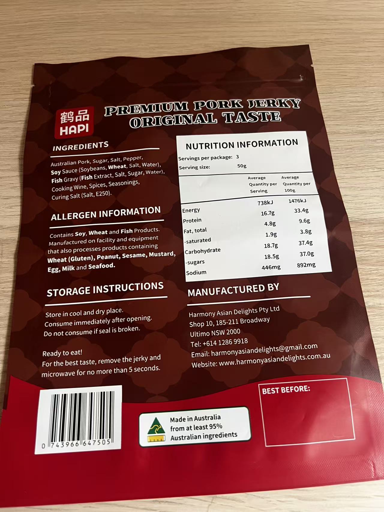 Hapi Bakkwa Original Pork Jerky 150g — Fast Sydney Delivery – Umall ...