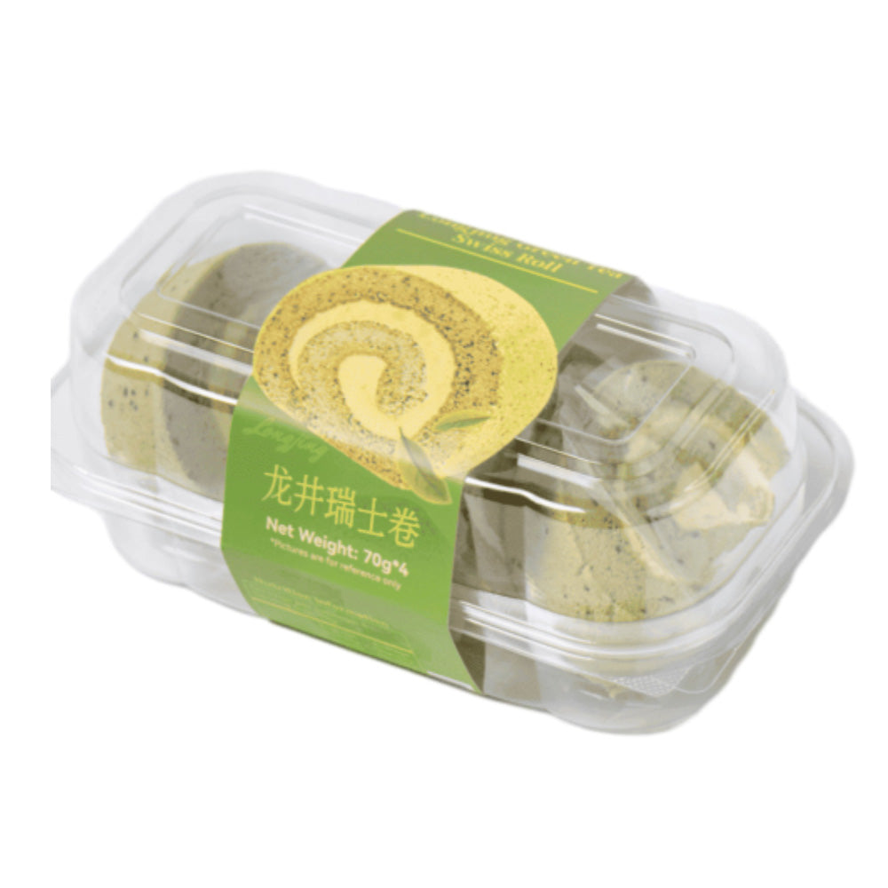 Chewy Longjing Green Tea Swiss Roll Cake – 4 Pieces (70g Each) 280g ...