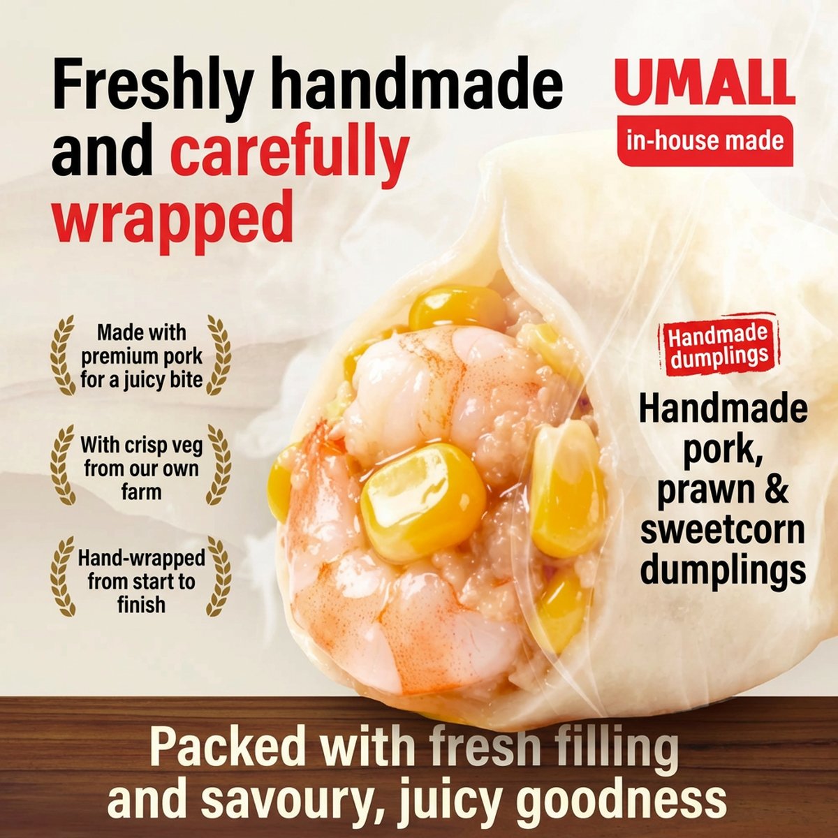 UMALL Pork, Shrimp & Corn Handmade Dumplings (Frozen) – 12 Pieces, 360 ...
